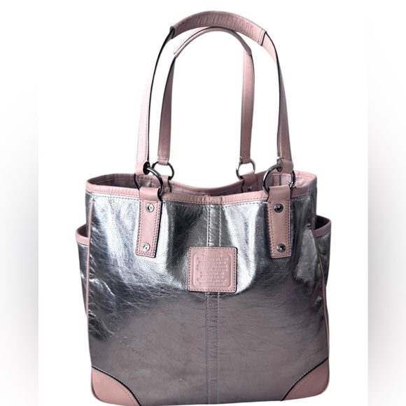 Coach | Bags | Coach Silver Metallic Leather Tote Bag | Poshmark